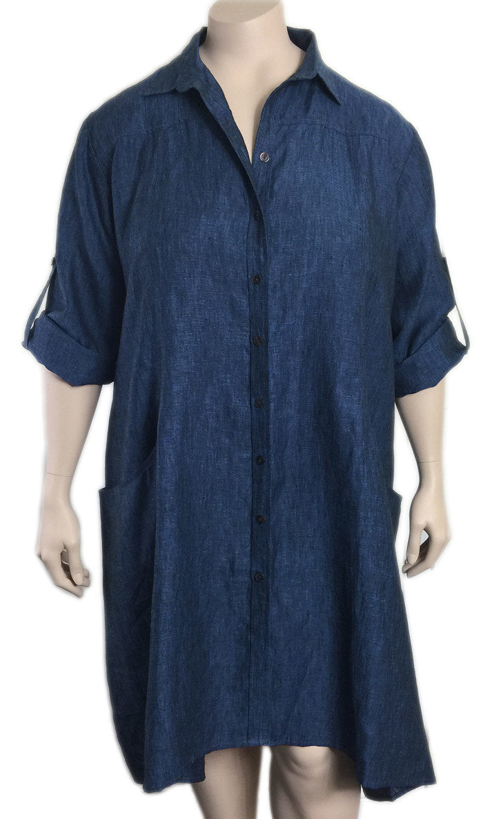 Bianco Levrin Plus Size Linen Shirtdress / Duster — FictionNewYork.com